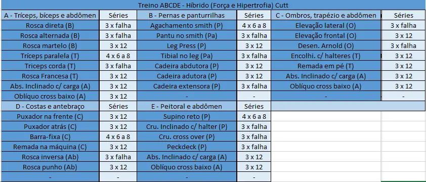 Divisão De Treino Abcde Feminino Cultura Mix